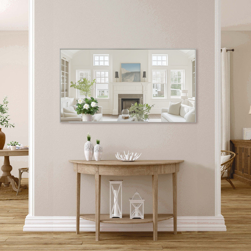 Ebern Designs 55"x30" Oversized Modern Rectangle Bathroom Mirror with Silver Frame Decorative ...